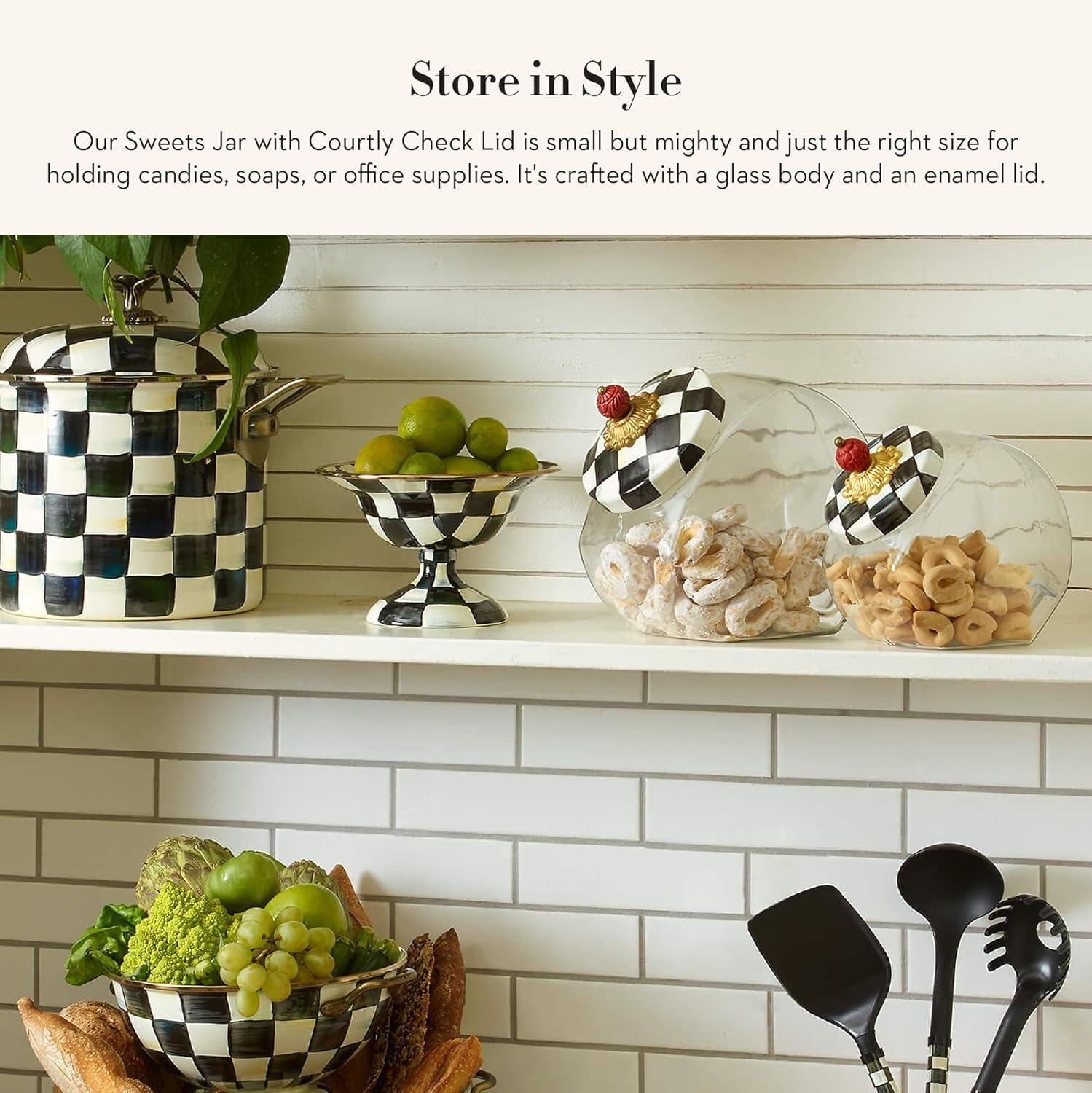 MACKENZIE-CHILDS Sweets Jar with Enamel Lid, Small Glass Cookie Jar or ...