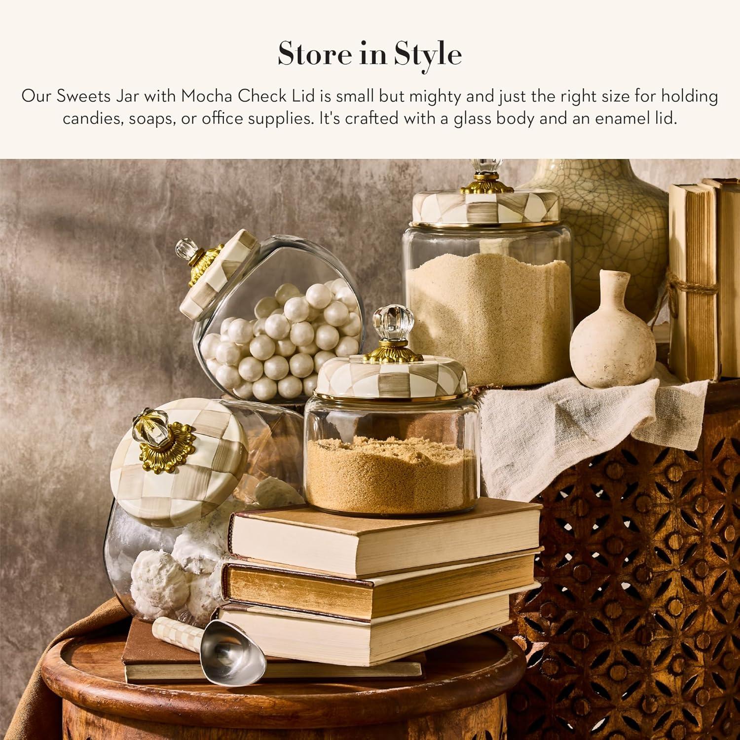 MACKENZIE-CHILDS Sweets Jar with Enamel Lid, Small Glass Cookie Jar or ...