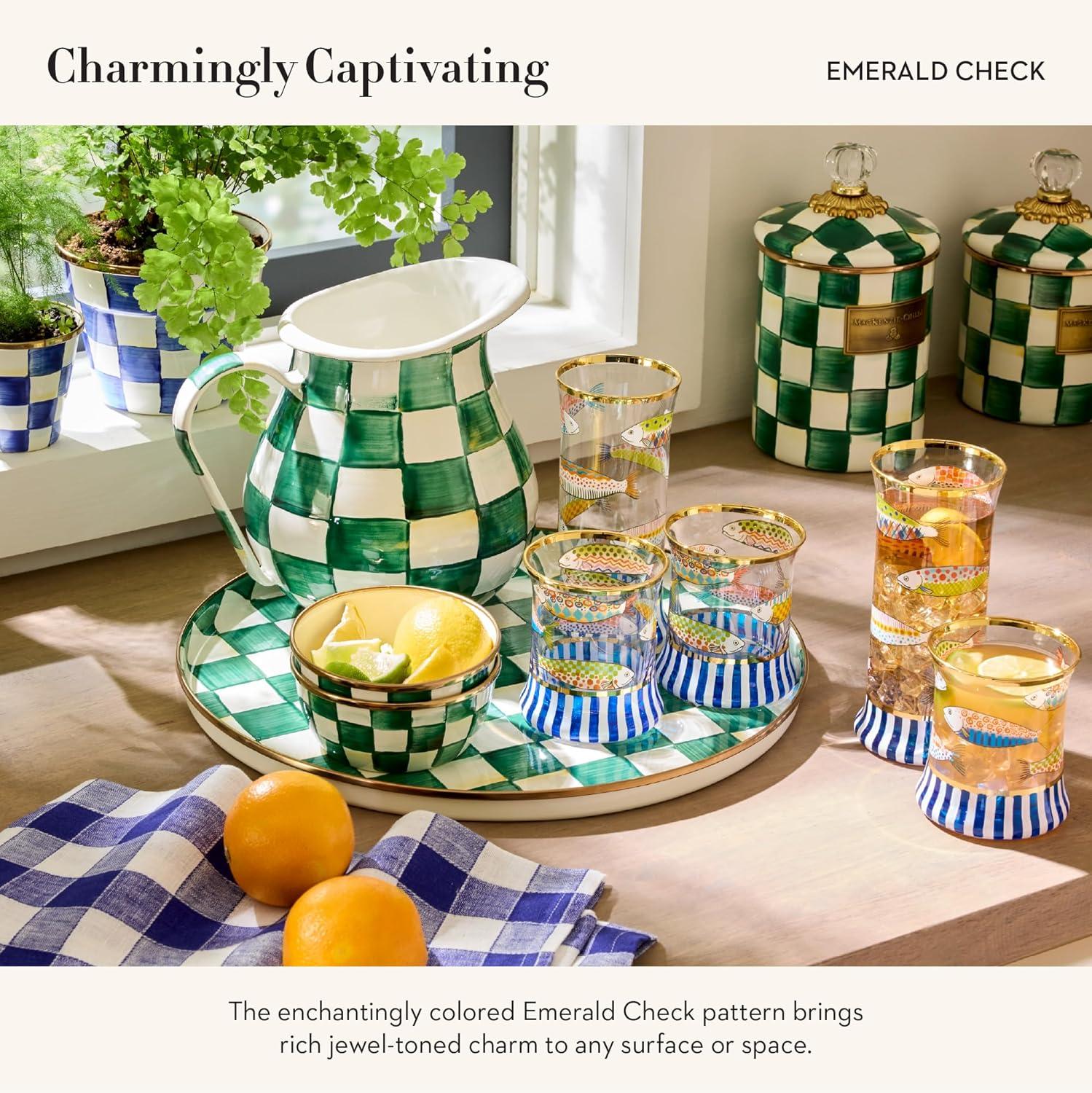 MACKENZIE-CHILDS Enamel Pitcher with Spout for Water, Cut Flowers, and ...